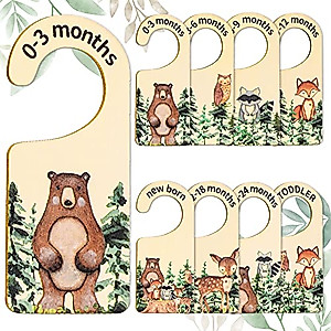 Whaline 8Pcs Baby Closet Size Dividers Woodland Design Hanging Wooden Baby Closet Organizer Newborn to 24 Months Thicken Baby Wardrobe Organizer for Home Nursery Baby Clothes Decor