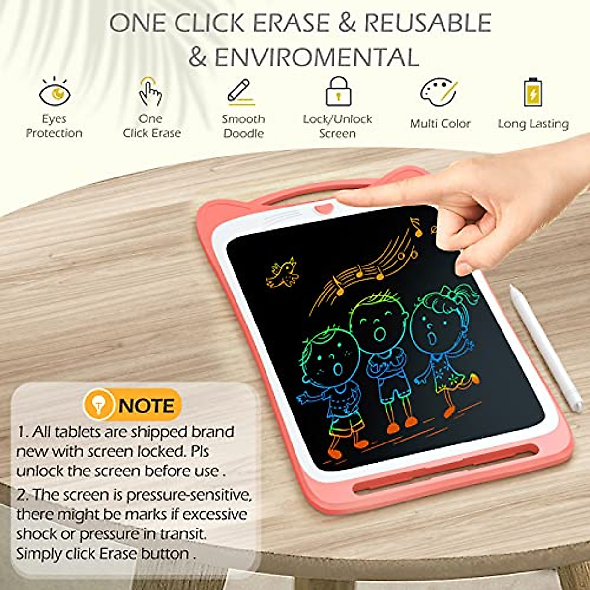 Jasonwell Kids Drawing Pad Doodle Board 12'' Colorful Toddler Scribbler Board Erasable LCD Writing Tablet Light Drawing Board Educational Learning Toys Gift for 2 3 4 5 6 7 8 Year Old Girls Boys