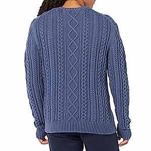 Amazon Essentials Men's Long-Sleeve 100% Cotton Fisherman Cable Crewneck Sweater, Dark Blue, Large