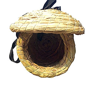 LINGNI Birdcage Straw Simulation Birdhouse, Resting Breeding Nest Hut for Birds, Birds Shelter from Bad Weather, Bird Hideaway from Predators, Birdhouse for Parrots, Parakeet, Conures, Cockatiel