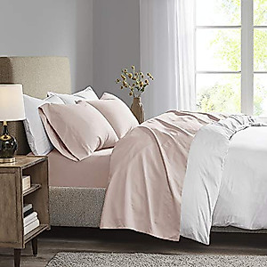 Madison Park 3M Microcell Color Fast, Wrinkle and Stain Resistant, Soft Sheets with 16" Deep Pocket All Season, Cozy Bedding-Set, Matching Pillow Case, 4 pieces, Queen, Blush