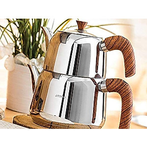 Amboss Turkish Teapot Set with Steam Lid 4 PCS Stainless Steel Wood Design Bakelite Handles Induction Compatible Turkish Tea Set