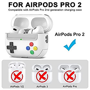 Silicone Airpods Pro 2 Case, Game Player Design for Airpods Pro 2 Case 2022, Soft Silicone Protective Case Skin for Apple Airpods Pro 2nd/1st Generation Accesssories with Keychain for Men Women, White