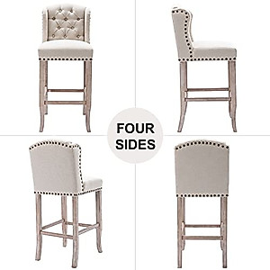 DUOMAY Classic Tufted 30 Inch Bar Stools Set of 2, Linen Upholstered Counter Chairs with Back, Armless Barstools Breakfast Stools W/Solid Wood Legs for Kitchen Island Lounge Pub Bar, Beige