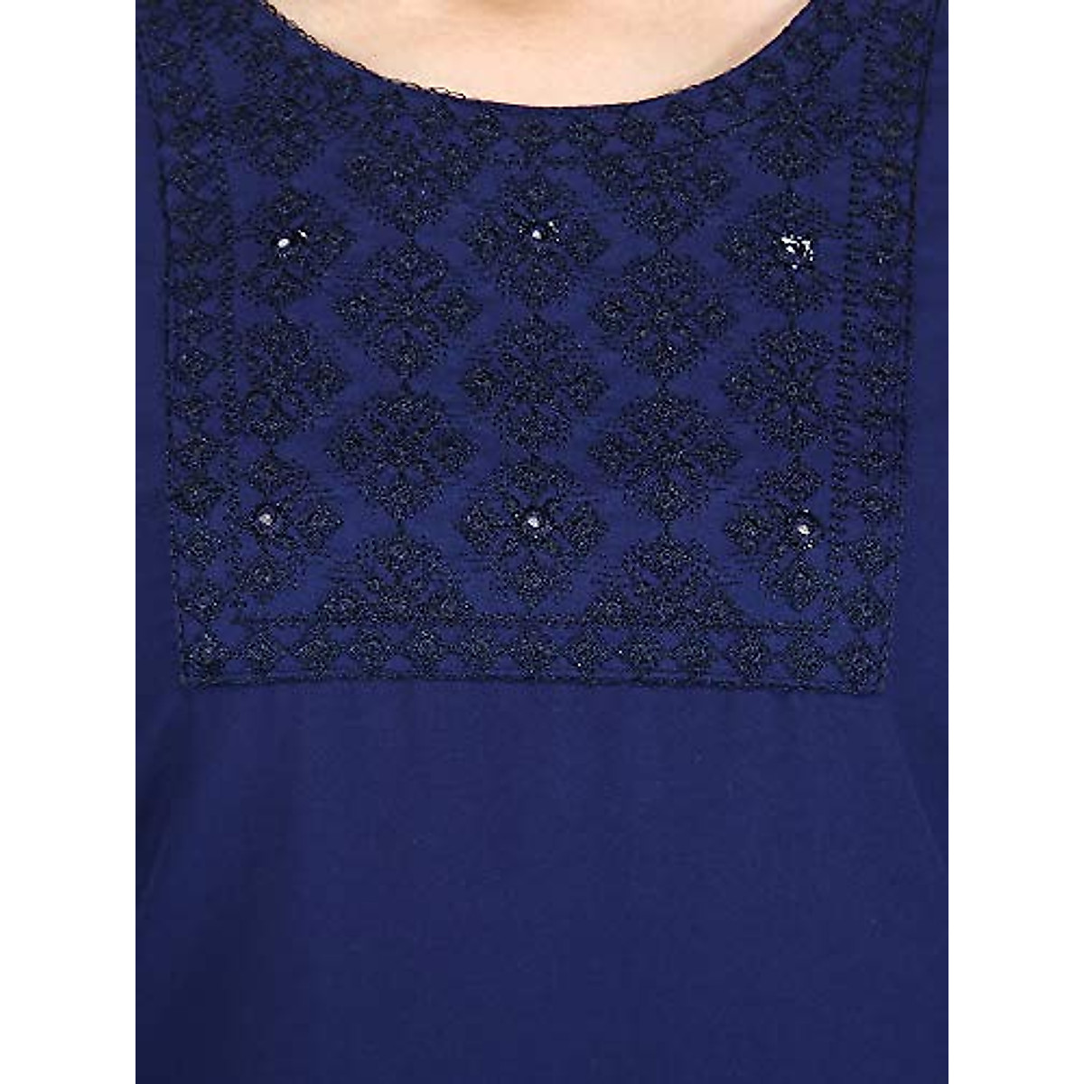 Ramkudi Indian Women's Embroidered Cotton Kurti Dark Blue Top