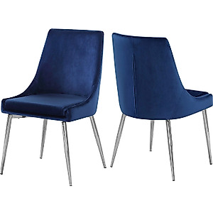 Meridian Furniture Karina Collection Modern | Contemporary Velvet Upholstered Dining Chair with Sturdy Metal Legs, Set of 2, 19.5" W x 21.5" D x 33.5" H, Navy
