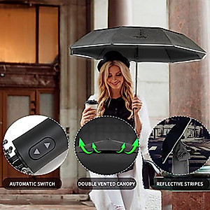 MRTLLOA 49 Inch Large Windproof Travel Umbrella, Double Canopy Vented Waterproof Compact Folding Golf Umbrellas for Rain, Portable for Car, Backpack, Luggage(49 Inch, Black)