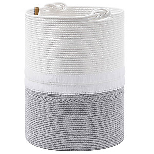 CherryNow Tall Laundry Hamper Baby Hamper for Nursery, Kids, Clothes Basket for Bedroom, Decorative Basket for Home Decor, Rope Laundry Basket Organizer, 16 x 22 inches, 69L, Grey