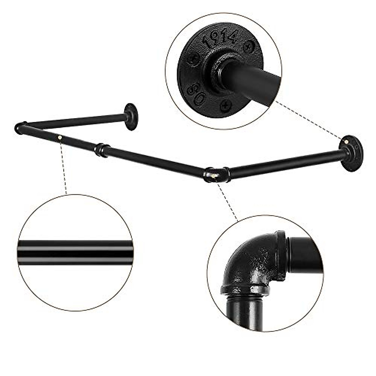 Neala Industrial Pipe Clothing Rack Set 31.5 Inches Black Iron Garment Rack 2 pack Multifunction Hanging Clothing Rod for Storage Retail Display Wall or Ceiling Mount in Bathroom Bedroom and Balcony