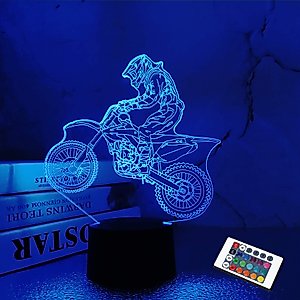 FULLOSUN Dirt Bike Gifts, Motocross 3D Night Light for Kids for Xmas Holiday Birthday Gifts for Kids Motorcycle Fan with Remote Control 16 Colors Changing + 4 Changing Mode + Dim Function