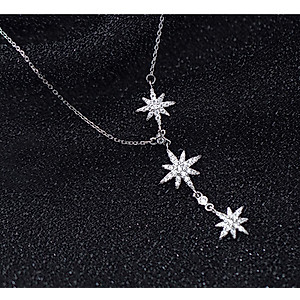 SLUYNZ CZ Star Y Necklace for Women Teens 925 Sterling Silver Star Choker Necklace Chain Pendant Necklace (A-Silver)