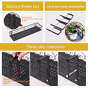 Iron Balcony Planters Railing Hanging Railing Flower Pots Holder with Hooks Black Plant Stand Outdoor Hanging Pots for Plants for Patio Porch Garden Fence Balcony Decor Large size 31.5*7.8*4.7 inch