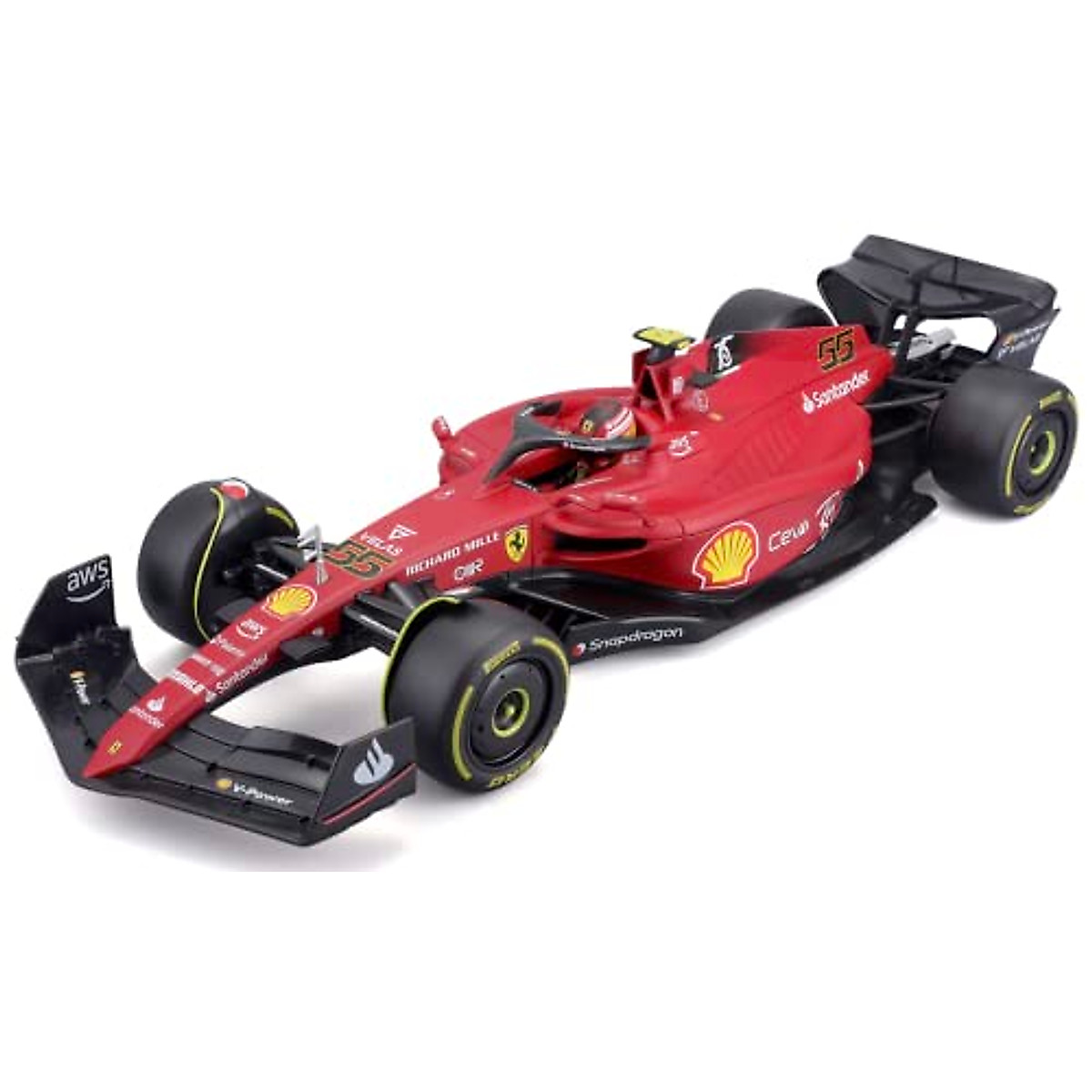Bburago - 1/18 Scale Model Compatible with Ferrari Replica Miniature Model Compatible with Scuderia F1-75 # 55 Compatible with Carlos Sainz Season 2022 Formula 1 Scale Model Collectible (Red)