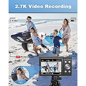 Digital Cameras for Photography Digital Camera Autofocus, 2.7K 48MP Teenager Camera with 2.8" Large Screen, 16X Zoom and 32GB Card, Compact Camera Take Macro Photos, Stylish Portable Camera for Teens