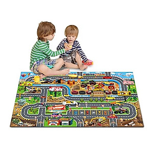 Oriate Kids Toy Dream Mat Monster Truck Activity Playmat, Multi Color Parent-Child Interaction Game Rug, Ideal Children's Educational Floor Mats for Monster Cars Construction Truck Toys 552-M