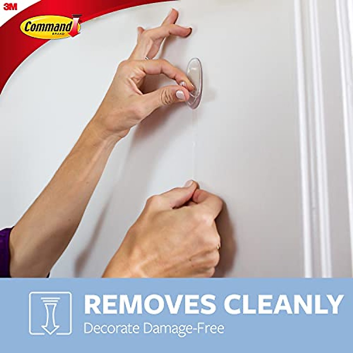 Command Small , Damage Free Hanging Wall Hooks with Adhesive Strips, No Tools Wall Hooks for Hanging Decorations in Living Spaces, 2 Clear Wall Hooks and 4 Command Strips