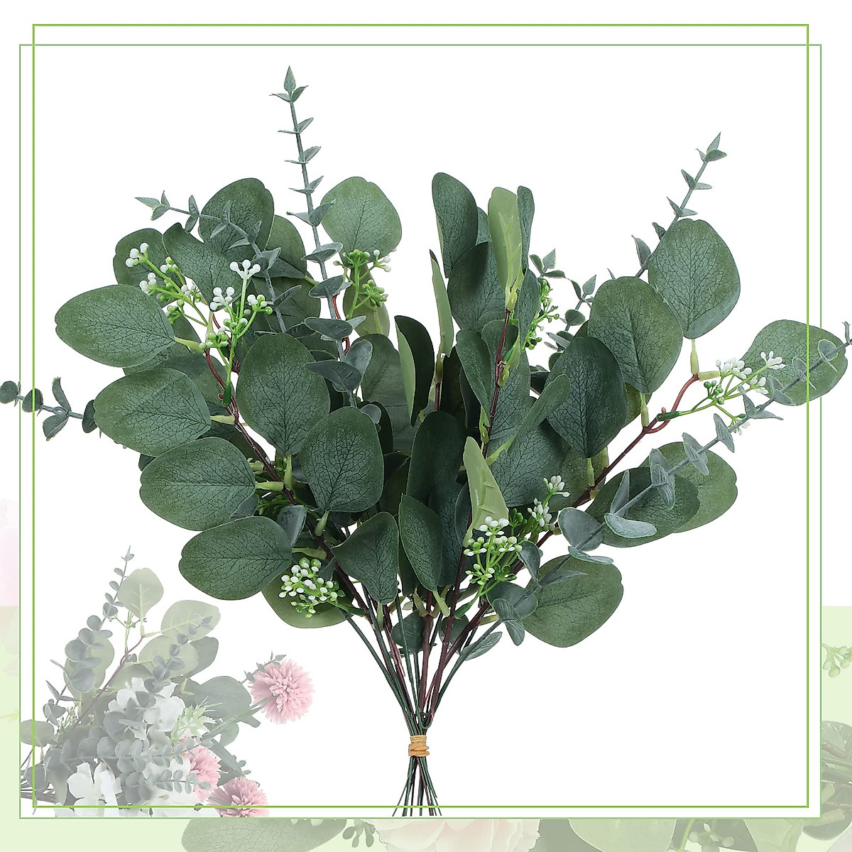 MTLEE 60 Pieces Artificial Eucalyptus Leaves Stems Greenery Fake Silver Dollar Eucalyptus Stems Faux Eucalyptus Plant Branches for Wedding Holiday Greens Bouquets Decoration