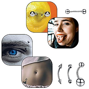 BodyJ4You 36PC PRO Piercing Kit Surgical Steel 14G 16G Belly Ring Tongue Nipple Nose Jewelry