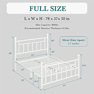 HOOMIC Full Size Metal Platform Bed Frame/Victorian Style Iron-Art Headboard and Footboard / 14 Inches Mattress Foundation for Storage/No Box Spring Needed/Easy Assembly/Off-White