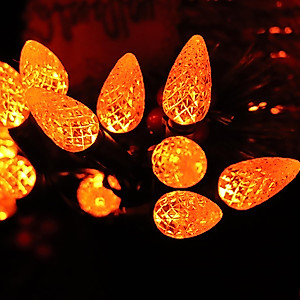 HUGSVIK 100 LED C6 Solar Orange Halloween Lights, 8 Modes Orange Christmas Lights for Outdoor, Waterproof Solar Orange Lights for Halloween, Christmas Tree Thanksgiving, Fall Garden Yard and Patio