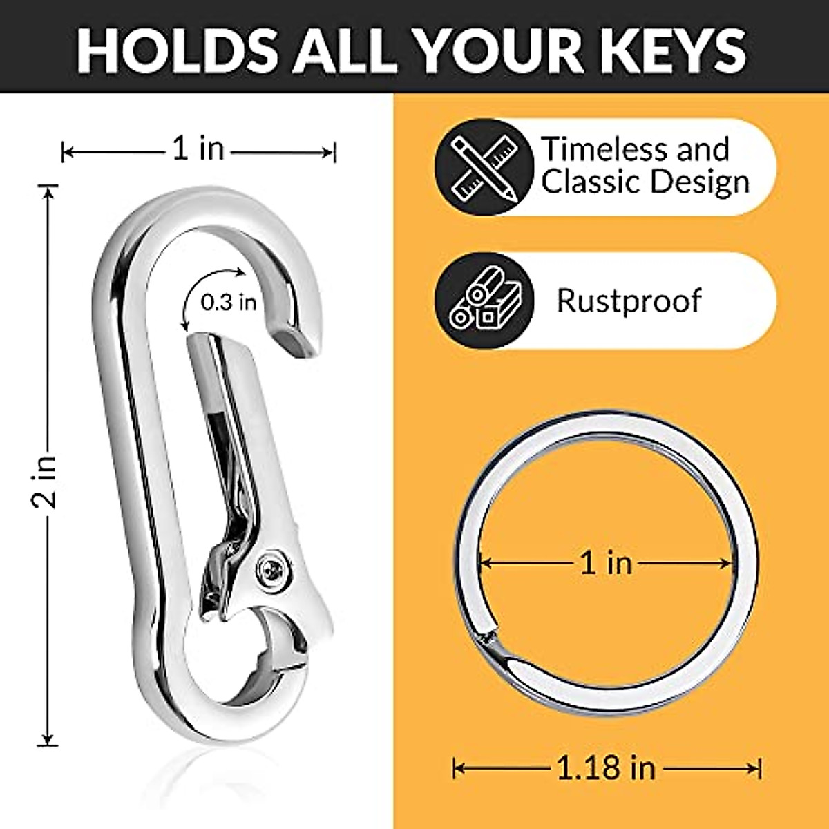 Rainspire Key Ring Keychain Keyrings Key Chain Holder Clip Key Organizer Key Chain Ring for Men and Women, 3 Pack, Silver