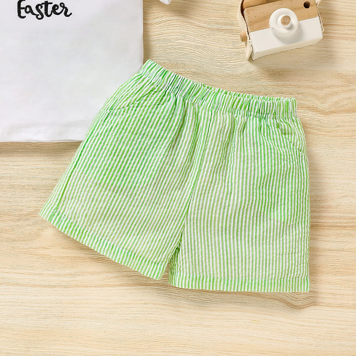 Sinhoon Toddler Baby Boy Girl Easter Outfits Cute Bunny T-shirt + Striped Casual Pants Infant Baby Unisex Clothes(Green2,2-3T)