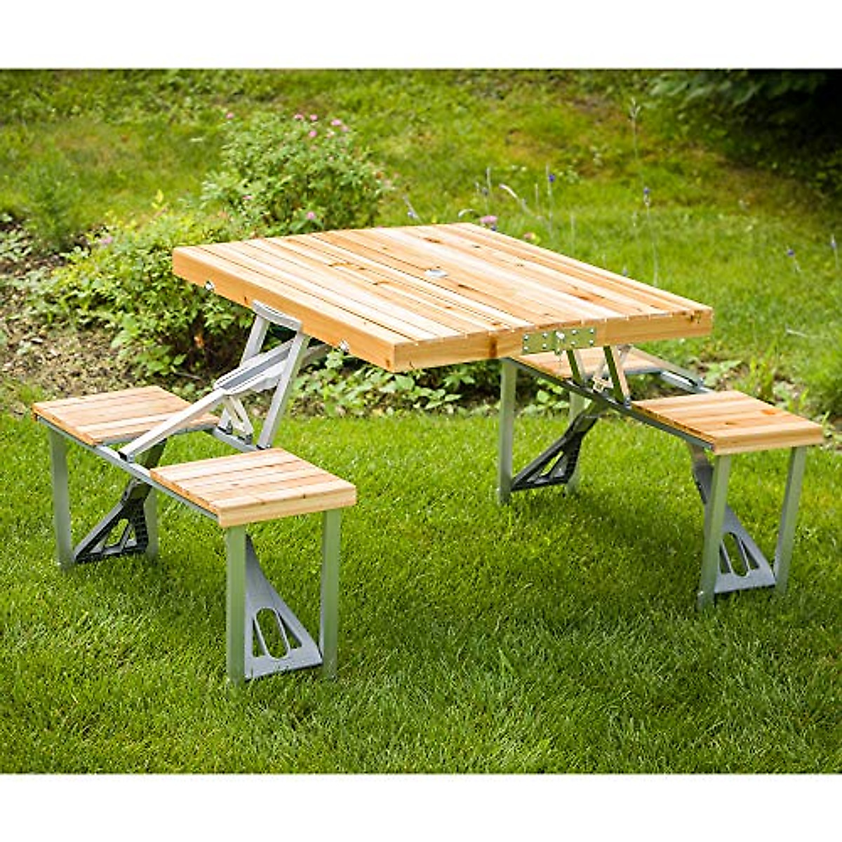 Leisure Season PFT12 Portable Folding Picnic Table - Brown - 1 Piece - Outdoor Furniture Set for Patio Garden, Backyard and Front Porch - Heavy-Duty Wooden Foldable Camping Dining Tables with Bench