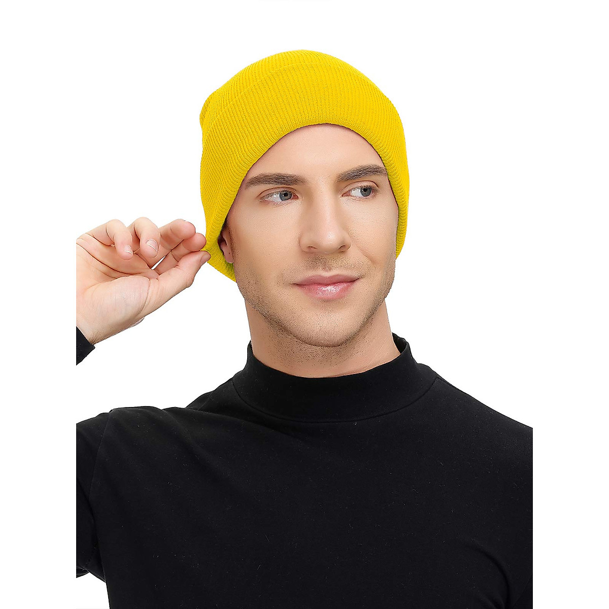 Century Star Beanie For Men Women Black Beanie Hat Soft Winter Beanies Cuff Beanie Skull Caps Knit Hats 1Pc Yellow One Size