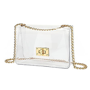 LOXOMU Women Clear Crossbody Purse Bag, Stadium Approved Clear Shoulder Bag Transparent Purse, See Through Handbag for Concerts, Travel, Festivals (Gold)