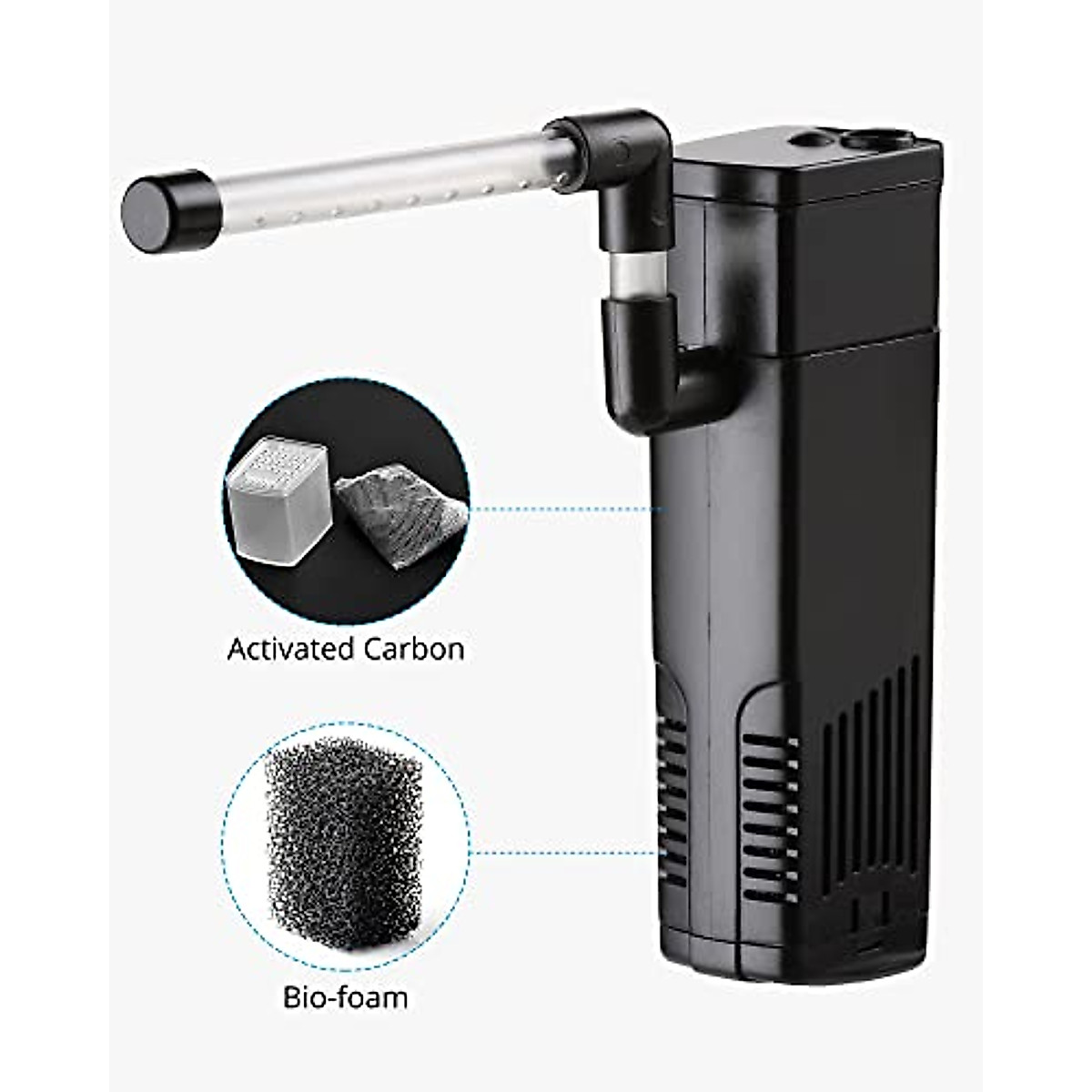 NICREW Aquarium Internal Filter, Submersible Power Filter with Multiple Function for Fish Tanks 2 to 5 Gallon, 40 GPH, 3.5W
