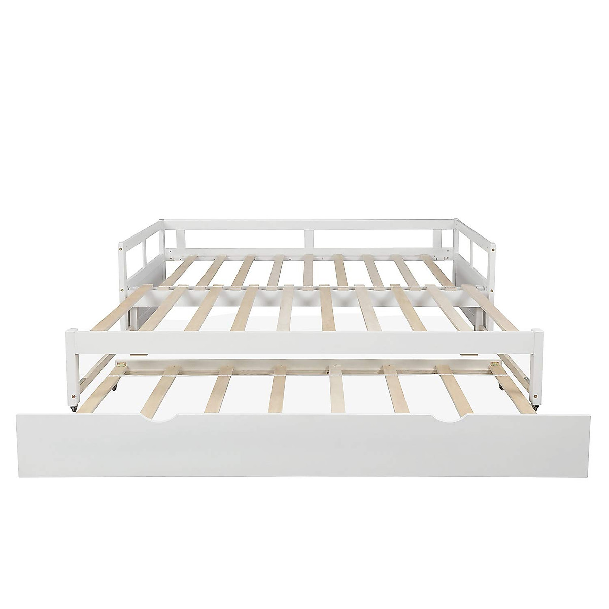 Flieks Daybed with Trundle Bed Twin to King Design Sofa Bed, 78.2" L x 79" W Extendable Bed Daybed for Bedroom Living Room (White)