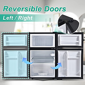 Merax, Black Mini Fridge with Freezer, 3.2Cu.Ft Compact Refrigerator with Two Reversible Doors for Office, Dorm or Bedroom, Adjustable Mechanical Thermostat, 18.9''L x 19.69''W x 32.68''H