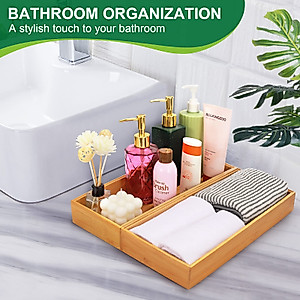 Lixple Bamboo Kitchen Drawer Organizer, Stackable Utensil Holder Silverware Organizer Cutlery Tray - 2PCS Organizer Bins for Makeup Jewelries Flatware in Bathroom, Office Desk, Cabinets, 15x6x2 inch