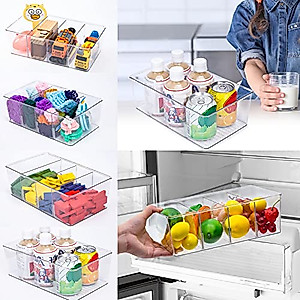 HANSGO Food Storage Organizer Bins, 2PCS Stackable Clear Plastic Organizer Bins with 6 Dividers Removable Pantry Organization and Storage Bins for Cereal Snacks Tea Seasoning
