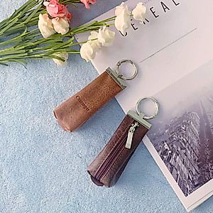 Cassenger Car Key Case, Genuine Leather Car Smart Key Chain Keychain Key Holder and Keyring Zipper Bag - Brown