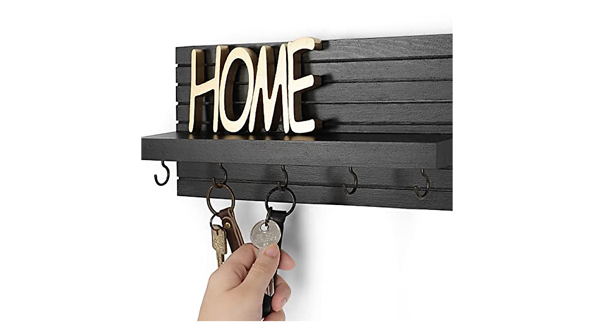 Stylish Wooden Key Holder with Shelf for Entryway