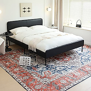 VK Living Washable Rug, 9'x12' Stain Resistant Washable Rug,Machine Washable Rug with Non-Slip,Vintage Bohemian Area Rug for Living Room Bedroom Dining Home Office Area Rug (Red, 9'x12')