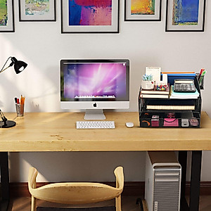 Desk File Organizer with Drawer and Pen Holder,Paper Letter Tray Organizer,Mesh Desktop File Folder Hoder Organizer, Metal Document File Tray,One means Whole.