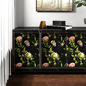 HotDecor 24"x118" Dark Floral Wallpaper Peel and Stick Pink Peony Wallpaper for Bathroom Wall Paper Waterproof Decorative Floral Contact Paper for Walls Cabinets Daisy Botanical Flower Wallpaper