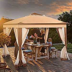 UDPATIO Pop Up Gazebo 11'x11' Patio Instant Gazebo Tent with Mosquito Netting, Outdoor Canopy Shelter with 121 Square Feet of Shade, Soft Top Metal Frame Gazebo for Lawn, Garden, Backyard and Deck