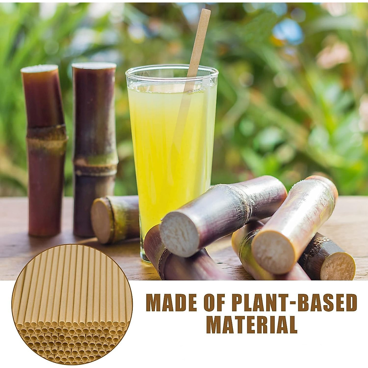 HANSGO Sugarcane Straws, 200PCS Drink Straws Disposable Plastic-Free Straws for Hot Cold Drinks