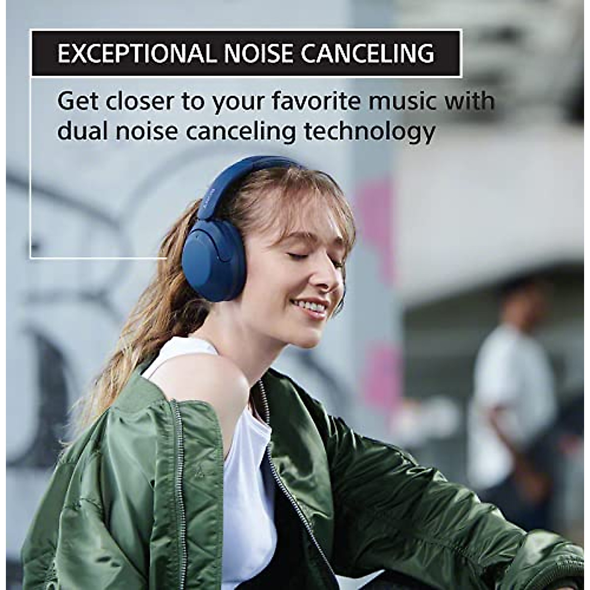 Sony WH-XB910N Extra BASS Noise Cancelling Headphones, Wireless Bluetooth Over The Ear Headset with Microphone and Alexa Voice Control, Blue (Amazon Exclusive) (Renewed)