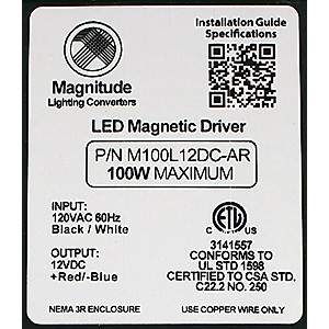 12V Magnitude Magnetic Dimmable LED Driver Transformer Hardwired Under Cabinet Lighting 100 Watt - Inspired LED