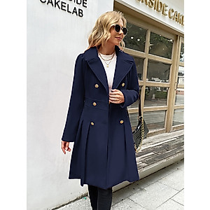 GRACE KARIN Women Swing Double Breasted Pea Coat Autumn Lapel Dress Outwear Dark Blue S