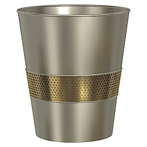 nu steel Nusteel Selma Decorative Steel Small Trash Can Wastebasket, Garbage Container Bin for Bathrooms, Powder Rooms, Kitchens, Home Offices-Pewter & Gold, Large, Brushed & Gold Finish