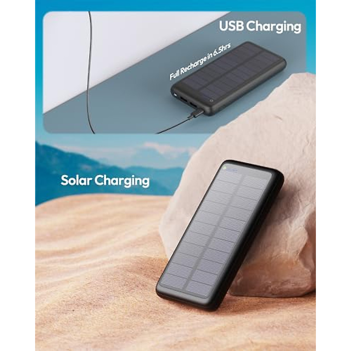 Hiluckey Solar Charger 27000mAh Power Bank USB C Portable Solar Charger with 3 USB Ports 5V/3A Fast Charging External Battery Pack for Cell Phone Tablet