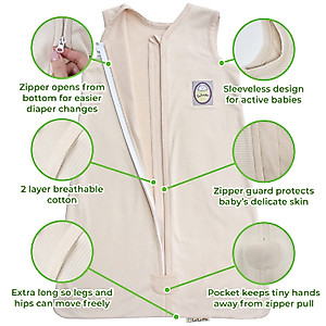 LALAME Organic Cotton Wearable Baby Blanket 1 TOG Sleep Sack |Swaddle Sleeping Bag - Machine Washable | Age 2 to 36 Months