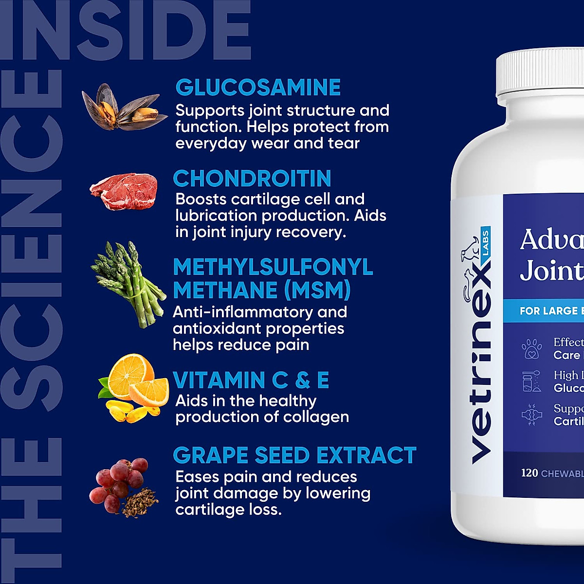 Vetrinex Labs Joint Support Supplement for Large Dogs - Hip and Joint Chewable Tablets for Large Breed Dogs with Glucosamine, Chondroitin, and MSM, Beef Flavor, 120 Tablets