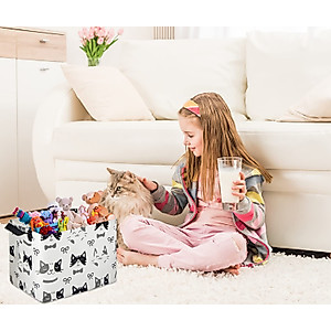 HIYAGON Cat Basket Cute Toy Storage Basket Bin Organizer Box Kids Gift Basket Empty Rectangular Cat Room Decor for Home Books(Bowknot Cats)