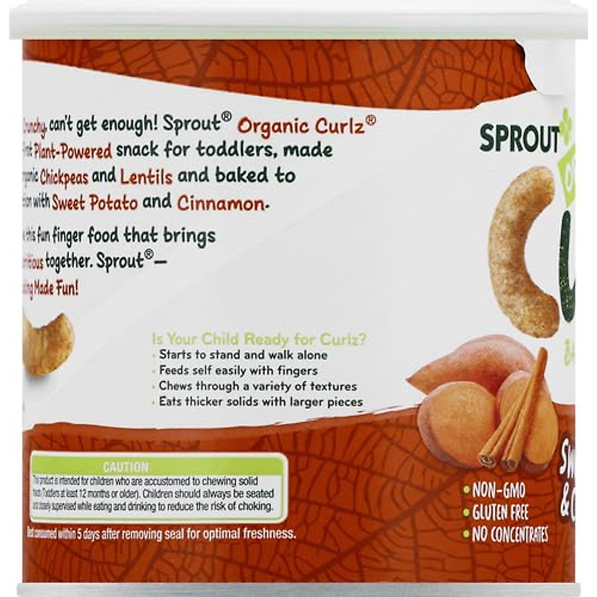 Sprout Organic Curlz Toddler Snacks Sweet Potato & Cinnamon, 1.48 Oz Can